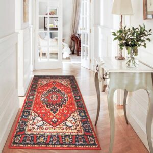 2.6x6.6 runner rug washable rug area for bedroom non-slip non-shedding faux wool red vintage rug home decor for hallways entryway living room office kitchen printed indoor accent rugs