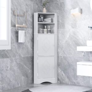 antsku tall bathroom corner cabinet, corner bathroom storage cabinet with doors and adjustable shelves, slim bathroom floor corner cabinet for kitchen, bathroom, living room (white)