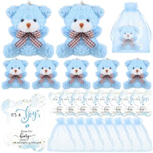 sasylvia 25 set bear baby shower favors for guest 25 mini plush toy bear tiny bear keychains 25 thank you tags 25 organza bag (boy)