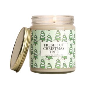 moonlight makers “fresh cut christmas tree” candle, christmas scented soy candle with essential oils, holiday candle for home, long lasting 40+ hour burn time, 9oz clear glass jar