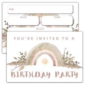 ystep boho birthday party invitations, 20 invite cards with envelopes, 4"x6" rainbow birthday invites - b04