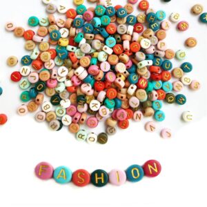 Amaney 1000pcs 4x7mm Round Letter Beads Colorful Acrylic with Gold Letter Alphabet for Jewelry Making