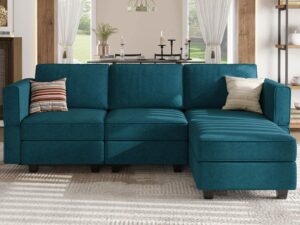 belffin small sectional sofa modular l shaped couch 3 seater sectional couch convertible chaise ottoman with storage peacock blue