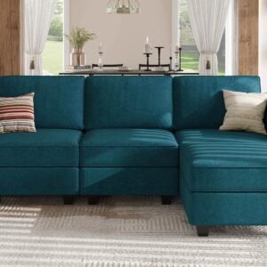 Belffin Small Sectional Sofa Modular L Shaped Couch 3 Seater Sectional Couch Convertible Chaise Ottoman with Storage Peacock Blue