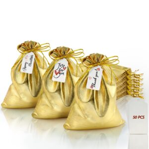 doyide 50pcs gold drawstring gift bags, 8x12in jewelry bags drawstring pouches, shiny wedding party favor bags, sachet bags empty for birthday party christmas baby shower candy favors