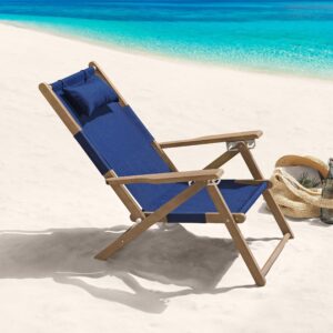 Lavish Home Beach Chair - Outdoor Weather-Resistant Wood Folding Chair with Backpack Straps - 4-Position Reclining Seat - Beach Essentials (Blue)