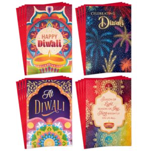 hallmark golden thread diwali card assortment, happy diwali (16 cards with envelopes)