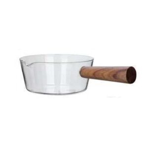 vctitil porridge pot soup pot wooden handle cookware high temperature resistant transparent glass milk noodle pot saucepan (400ml/600ml)(600ml)