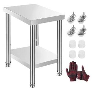 atmtv stainless steel table for prep & work 24x18 inches, nsf metal commercial kitchen table with adjustable under shelf and foot for for restaurant, warehouse, home, kitchen, garage