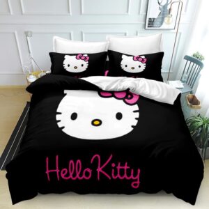 sspent the anime quilt duvet cover hello set comforter cover kitty 3 pieces bedding printed quilt cover set with pillow cases easy care and soft hand feel