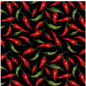 flashphoenix quality sewing fabric – precut - chili peppers on black prints 100% cotton quilt fabric size; 36 x 44 by the yard