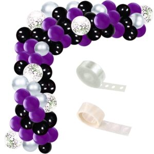 black and purple balloon garland kit, black and purple decorations purple black silver arch kit for graduation birthday halloween party party decorations