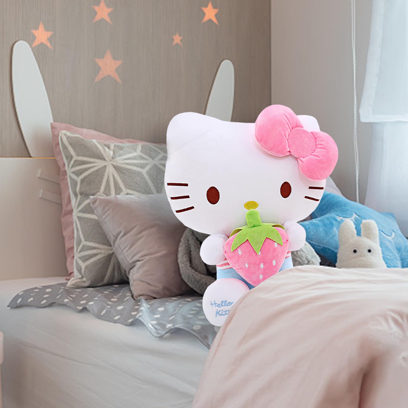 Kitty Plush Toys,Kawaii Cartoon Kitty Plush Doll Stuffed Animals Toy,Cute Kitty Cat Soft Plush Pillow Birthday Gifts for Girls (Strawberry)