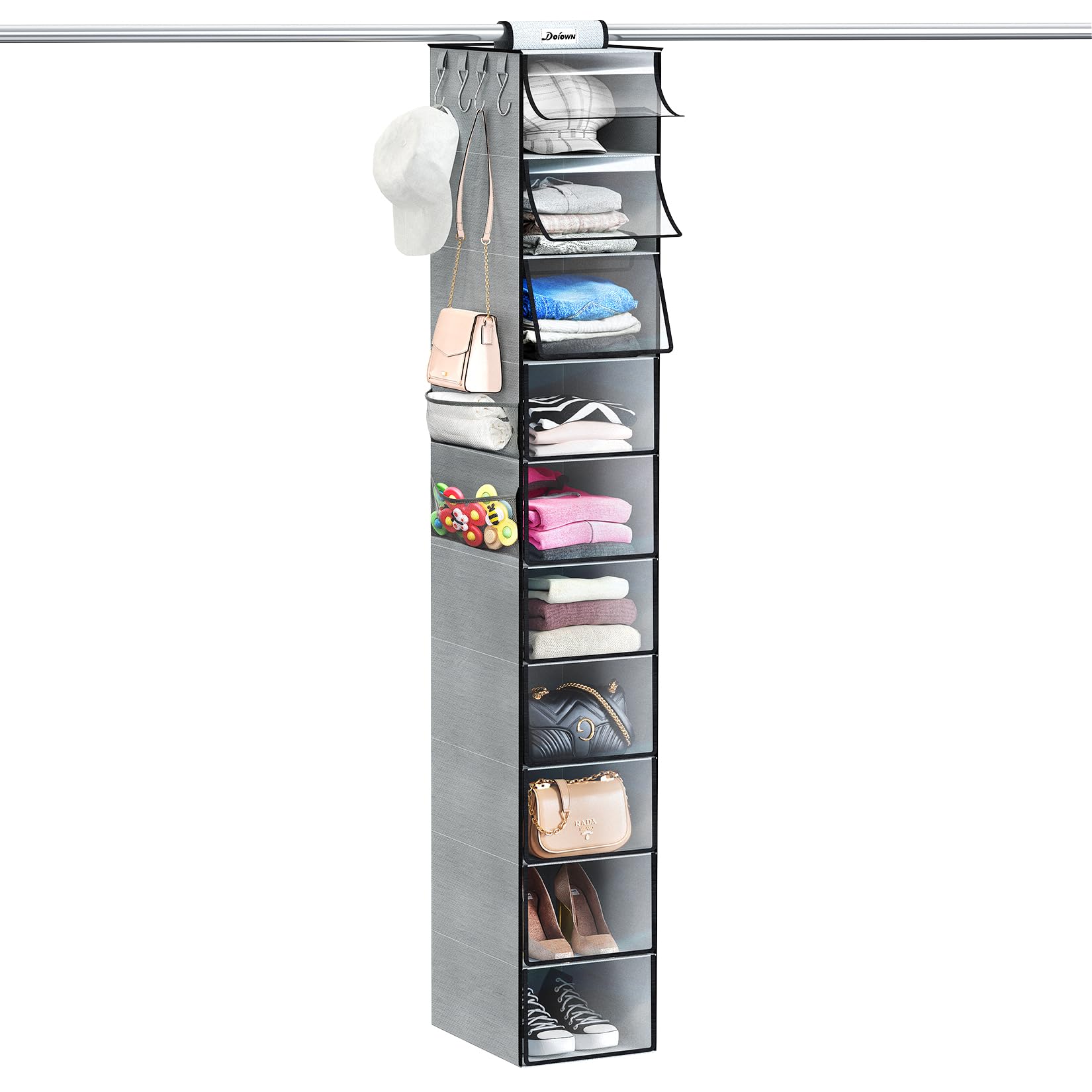 DOIOWN Hanging Closet Organizer and Storage: Upgraded 10 Shelf Closet Hanging Organizer with Clear Cover,Hanging Closet Shelves,Hanging Shelves for Closet