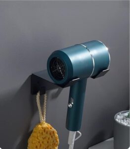 hair dryer holder,stainless steel self adhesive blow dryer holder,wall mounted with 2 hooks for the bathroom（black）