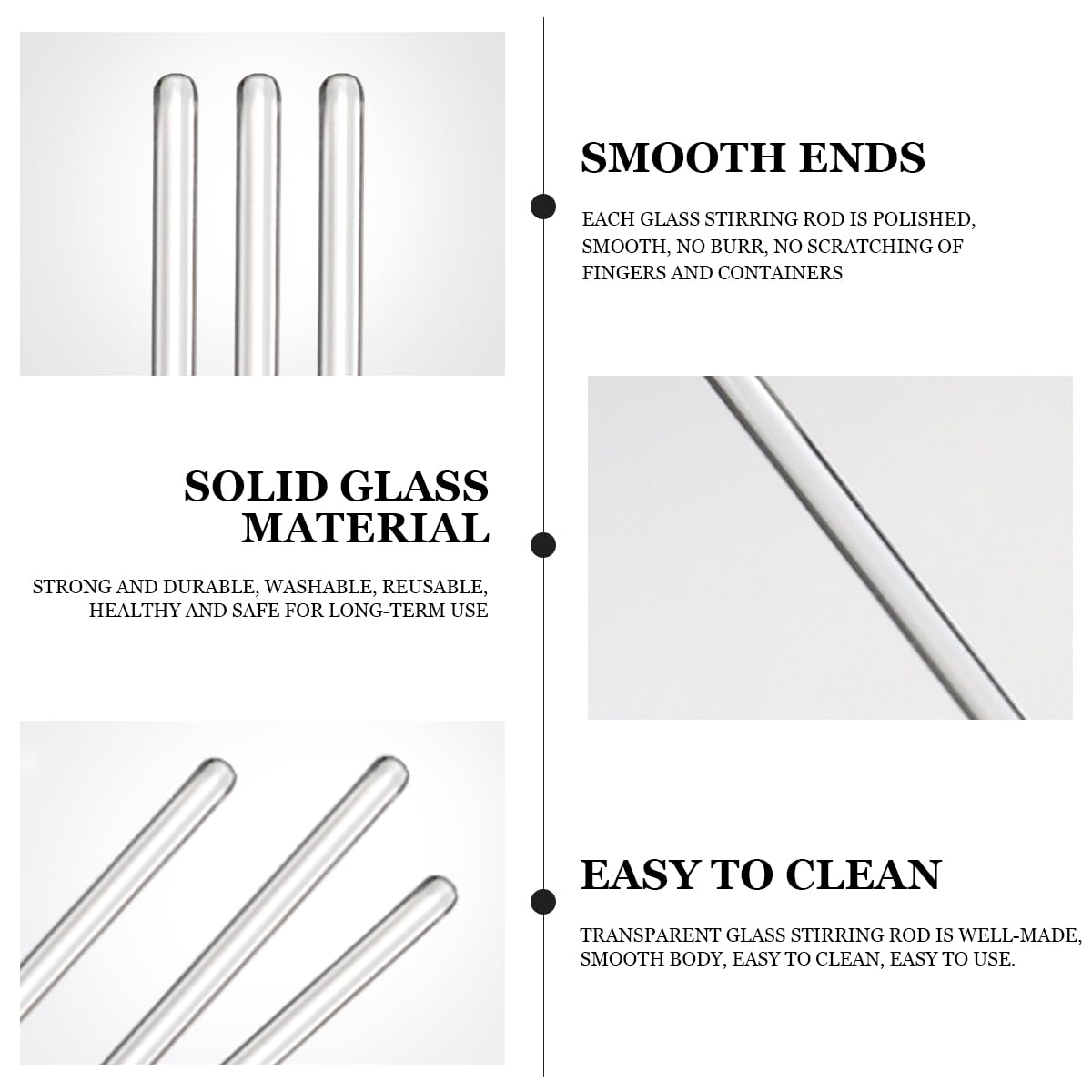 10Pcs Glass Stirring Rod 5.9" Length Stir Rod Mixing Tools with Both Ends Round, High Temperature Resistant