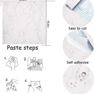 White/Gray Glossy Marble Contact Paper Wallpaper 15.8"x78.7" Peel and Stick Wallpaper Self Adhesive Thick Removable Waterproof DIY Vinyl Film for Kitchen Countertops Cabinet Furniture Refurbishment