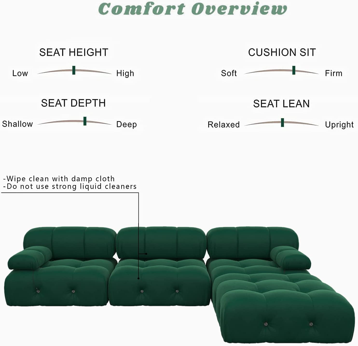 BOKIFOL Sectional Sofa, Modular Sectional Couch with Ottomans- L Shaped Couch for Living Room, 4 Seater Sofa Sets,104"(Green)