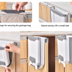 Hanging Kitchen Trash Can 2.4 Gallon White Plastic Collapsible Bin Wall Mounted for Cabinet Door, Perfect for Organizing Small Spaces in Your Home - Hang in Kitchen, Car, Bedroom, or Bathroom!