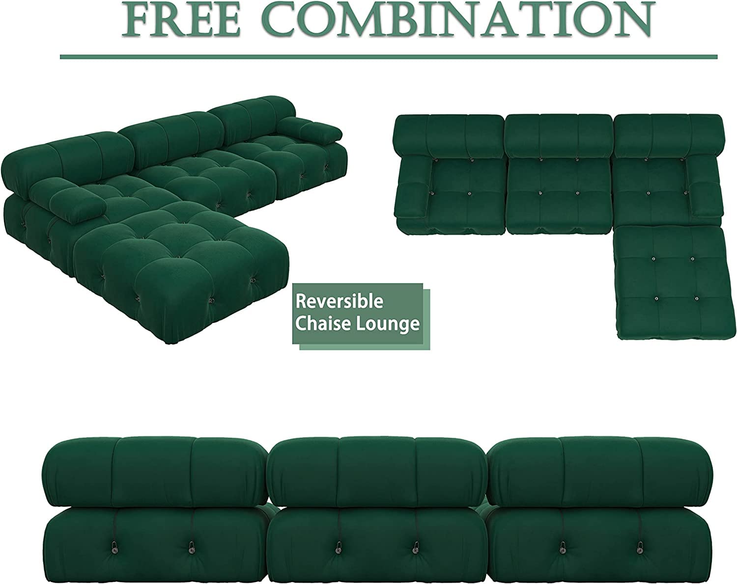 BOKIFOL Sectional Sofa, Modular Sectional Couch with Ottomans- L Shaped Couch for Living Room, 4 Seater Sofa Sets,104"(Green)