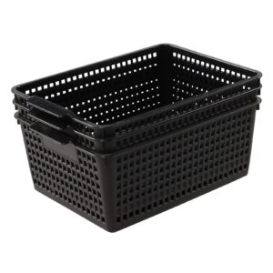 utiao 3 packs large storage basket bin, plastic organizer basket, black