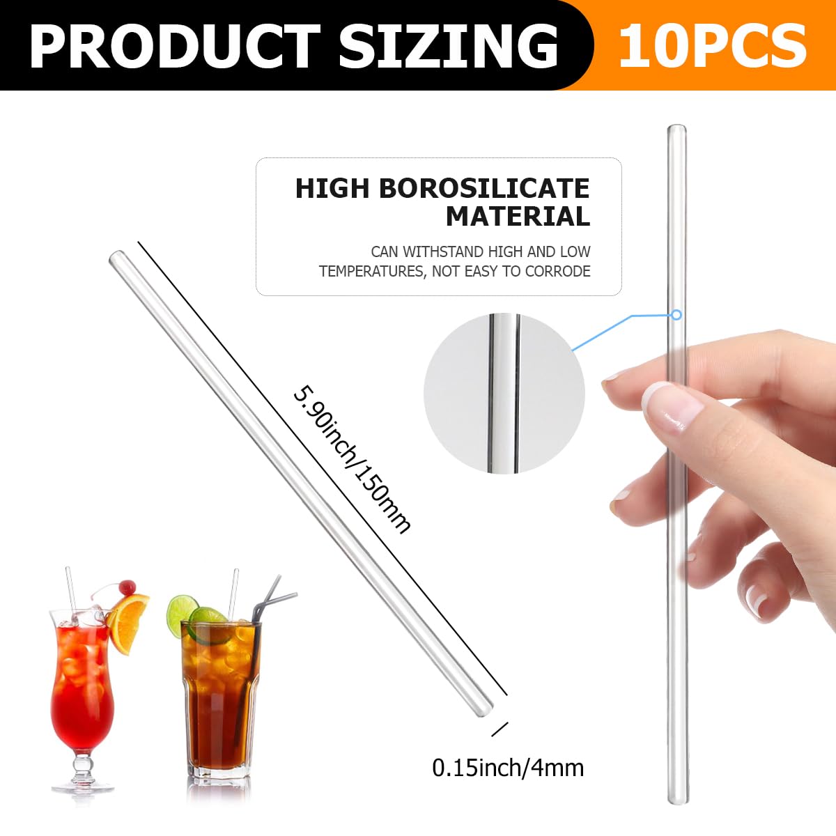 10Pcs Glass Stirring Rod 5.9" Length Stir Rod Mixing Tools with Both Ends Round, High Temperature Resistant