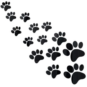 tenare 14 pieces paw mirror decals dog footprints stickers acrylic paw stickers removable wall paw decors decoration of 3 sizes for diy living room bedroom art nursery mural home decor(black)