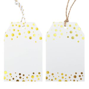 anwyll gift tags,gold foil metallic confetti polka dot gift bag tags design with string,100pcs personalized paper gift tags,white paper gift labels for birthday party wedding christmas favor gift wrap