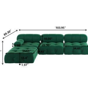 BOKIFOL Sectional Sofa, Modular Sectional Couch with Ottomans- L Shaped Couch for Living Room, 4 Seater Sofa Sets,104"(Green)