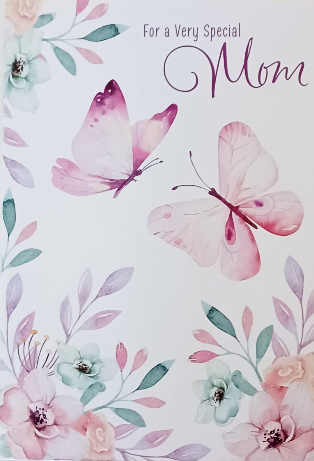 Greeting Card With Wishes For All Life's Blessings For A Very Special Mom Happy Birthday with Butterflies