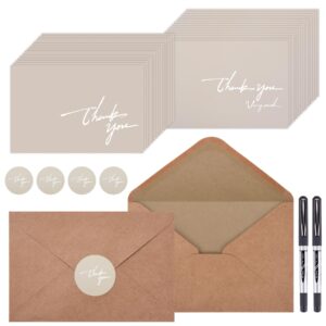 meiruby thank you cards with envelopes and stickers, 100 pieces, khaki color, suitable for all occasions