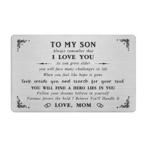 son gifts from mom, son engraved wallet card, i love you inspirational cards, to my son birthday graduation christmas gifts card