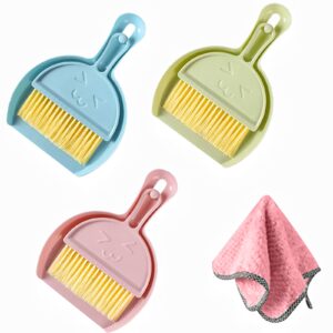 3 packs of mini little broom and dustpan, small dustpan and brush set, kids dustpan and broom set for cleaning tables, sofas, cars, keyboards, kitchen countertops.