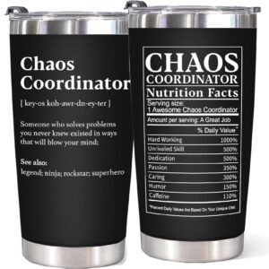 wecacyd boss gifts for men, chaos coordinator tumbler - chaos coordinator gifts, thank you gifts for women, birthday gifts for dad, boss, coworker, manager, teacher, friends - 20 oz tumbler black