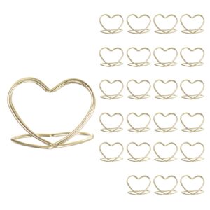 harfington 24pcs table number holders 1.18 inch 30mm tall double heart shape steel photo holders for centerpieces table place card holders for wedding reception party office home, gold tone