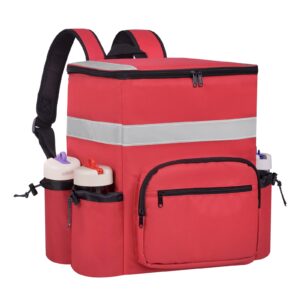 zfzgfrcs food delivery backpack pizza delivery bag insulated delivery bag with cup holders, delivery backpack with support boards for bike delivery, food delivery bag for carry hot/cold (red)