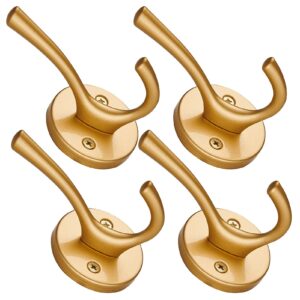 teci coat hook - all-metal with gold brush finish - ideal hanging for robes, towels, bag,backpack, and hat storage - wall mounting for closet, mudroom and bathroom (4 pack),tc007j-4