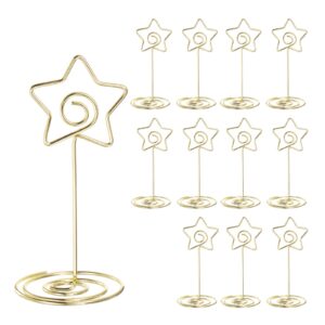 harfington 12pcs table number holders 3.35 inch 85mm tall star shape steel photo holders for centerpieces table place card holders for wedding reception party office home, gold tone