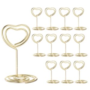 harfington 12pcs table number holders 1.97 inch 50mm tall mini heart shape steel photo holders for centerpieces table place card holders for wedding reception party office home, silver tone