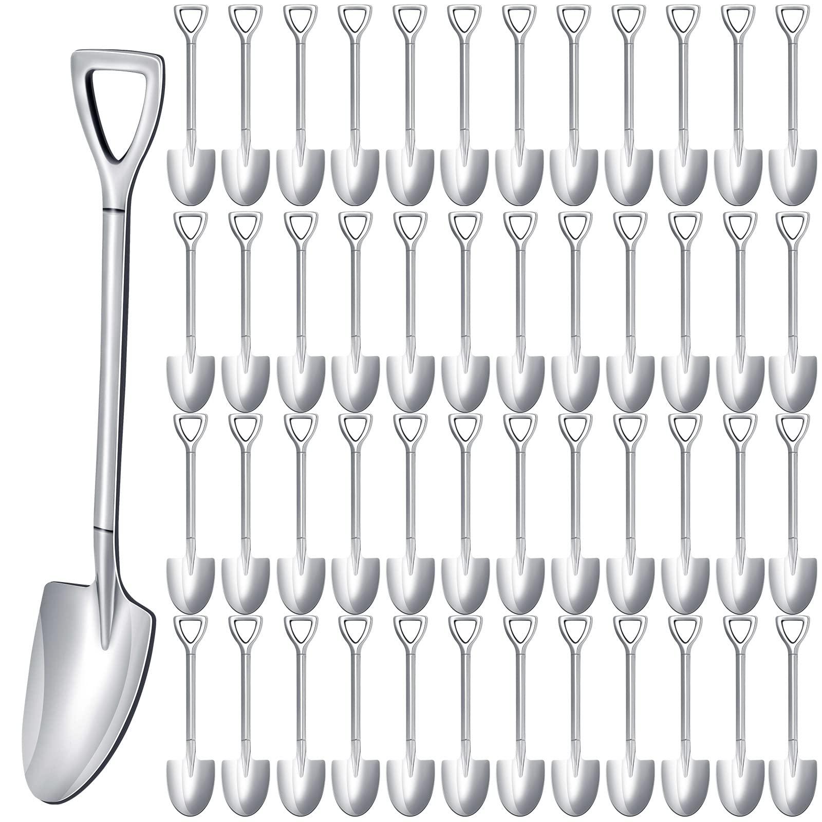 Zhehao 100 Pcs Shovel Spoons 6.1 Inch Stainless Steel Spoon Reusable Dessert Spoon for Ice Cream Fruit Coffee Home Restaurant Kitchen, Silver