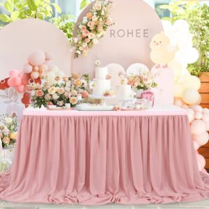 14ft dusty rose chiffon table skirt sheer rectangle tablecloth for wedding 1st baby girl birthday party bridal shower decoration