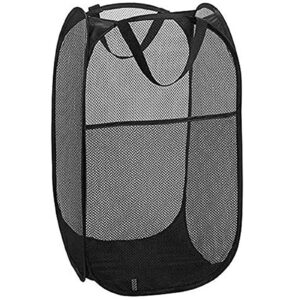 buenod mesh pop up laundry hamper with portable, durable handles, collapsible laundry basket for storage, folding pop-up clothes hampers for kids room, college dorm or travel, cruise, black