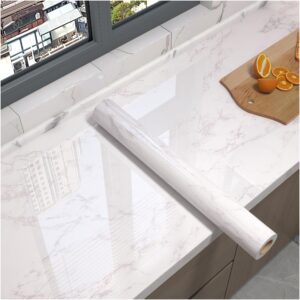 white/gray glossy marble contact paper wallpaper 15.8"x78.7" peel and stick wallpaper self adhesive thick removable waterproof diy vinyl film for kitchen countertops cabinet furniture refurbishment