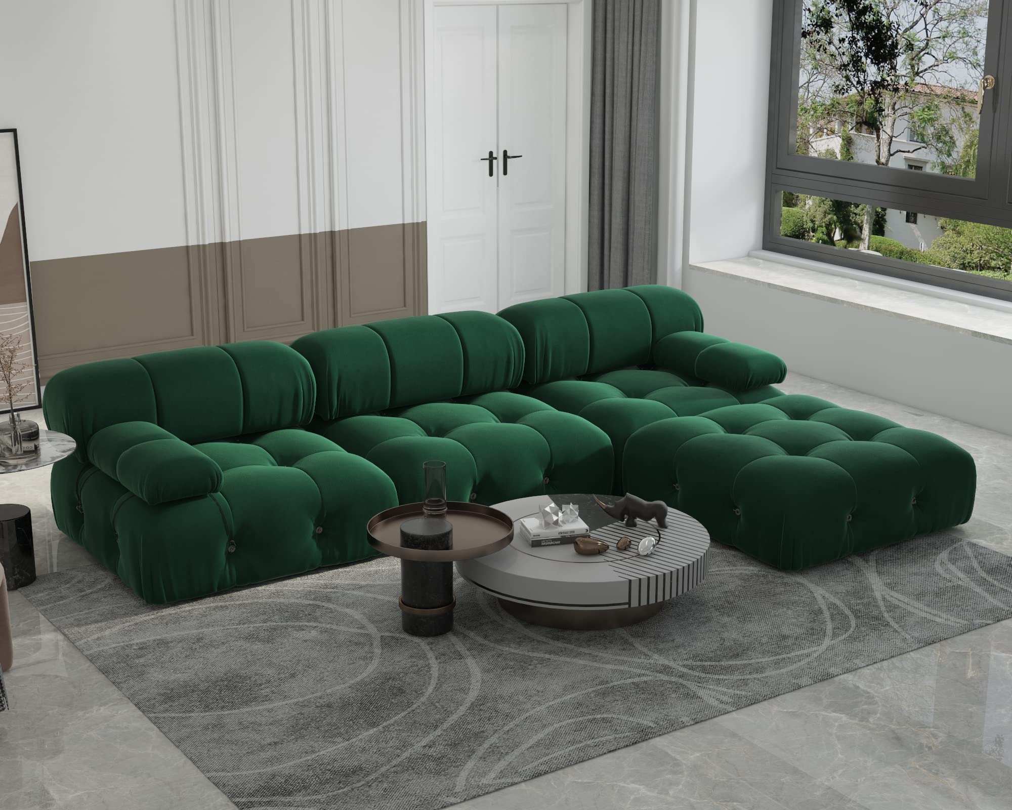 BOKIFOL Sectional Sofa, Modular Sectional Couch with Ottomans- L Shaped Couch for Living Room, 4 Seater Sofa Sets,104"(Green)