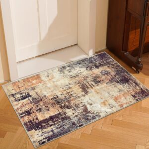 oigae washable rug 2x3, abstract modern small entryway rug door mat with non-slip backing, front entrance carpet for entrance bedroom bedside kitchen laundry home decor, gold/brown