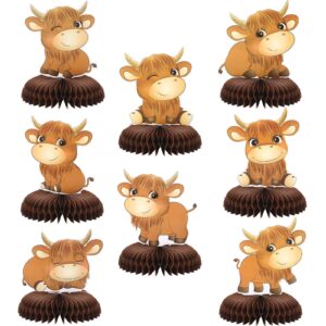 kosiz 8 pcs highland cow honeycomb centerpieces cow table topper cow theme honeycomb centerpieces for baby shower western cowboy kids birthday party decorations