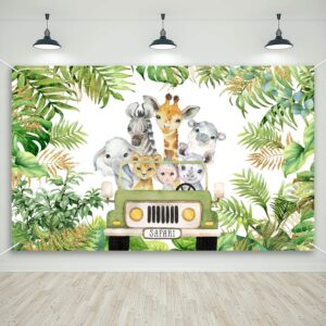 mocsicka safari jungle animal party banner wild one baby shower birthday party decoration for boy cartoon elephant giraffe lion forest jungle theme party supplies, 72.8 x 43.3 inch