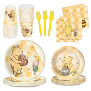 auroraparty 120pcs classic winnie bear baby shower or birthday party supplies baby shower plates napkins cups gender neutral baby shower decoration tableware set serves 24 guests