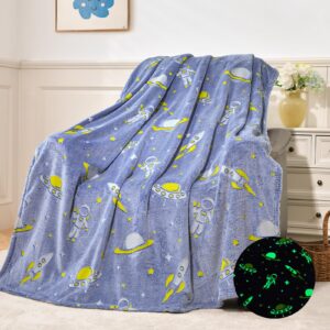 qsteheml glow in the dark blanket,galaxy blanket gift for boys age 3 4 5 6 7 8 9 10 11 12 year old, space throw blanket for kids boys- christmas birthday bedroom decor 50"×60"