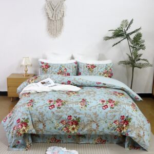 softta vintage luxury flower leaves queen size bedding set 4pcs duvet cover + flat sheets set + 2 pillowcases boho floral 100% egyptian cotton colorful red orange blue